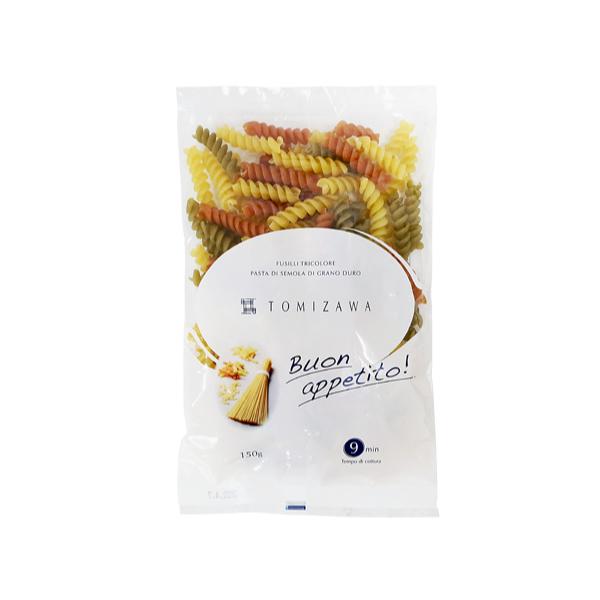 ホウレン草の緑、トマトの赤、小麦粉の白のイタリアントリコロールカラー華やかなパスタです。どのソースにもよく合い、彩りを生かしてサラダやスープなどにもおすすめです。