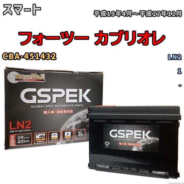 商品名 バッテリーメーカー GSPEKシリーズ Eシリーズ品番 D-56219PL互換性バッテリーサイズ LN2【参考取付車種】代表メーカー スマート 代表車種名 フォーツー カブリオレエンジン種類 -排気量 1000代表車両型式 CBA-...