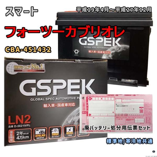 GSPEK製　カーバッテリー　D-56219/PL商品名記載の車両に適合する「LN2タイプ」のバッテリーとなりますが、同一の年式、型式であっても諸仕様の違いにより適合バッテリーが異なる場合がございます。当商品ページは新車装着時のバッテリーが...