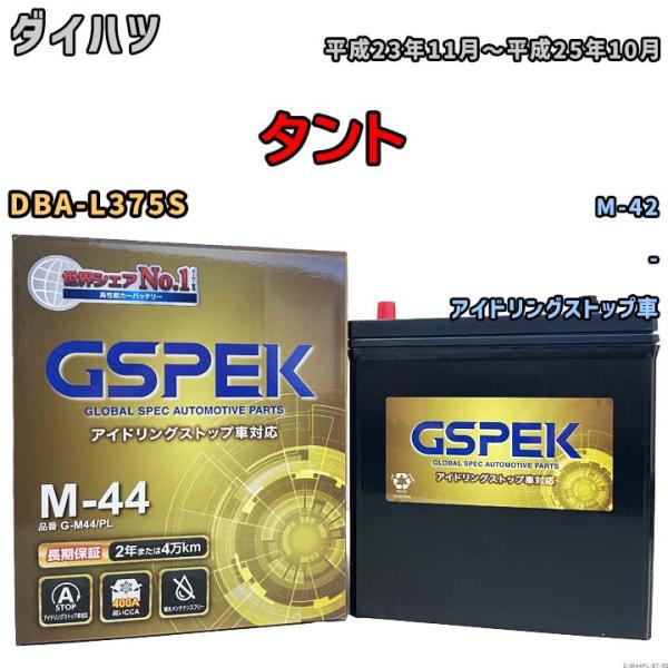 商品名 バッテリーメーカー GSPEKシリーズ Gシリーズ品番 G-M44PL互換性バッテリーサイズ M-42【参考取付車種】代表メーカー ダイハツ代表車種名 タントエンジン種類 ガソリンエンジン排気量 660cc代表車両型式 DBA-L3...