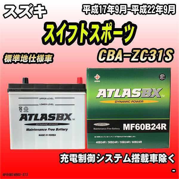 商品名 バッテリーメーカー アトラスBXシリーズ 標準シリーズ品番 MF60B24RBX【参考取付車種】代表メーカー スズキ代表車種名 スイフトスポーツエンジン種類 ガソリン車排気量 1600cc代表車両型式 CBA-ZC31Sエンジン型式...