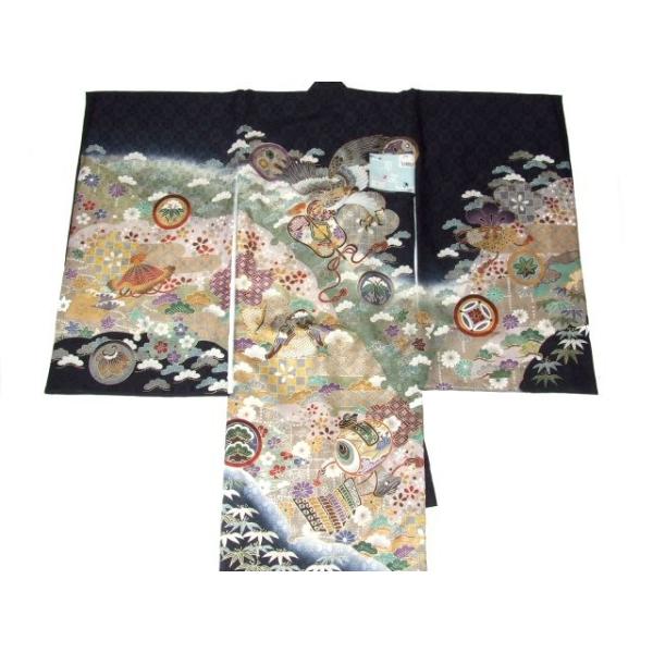 商品詳細 正絹産着熨斗目 　着物／身丈約98cm・袖丈約56cm・裄約46cm生産国 日本製品素材　 お着物表地　正絹（絹100%) 　裏地　長襦袢 ポリエステル(100%)着用用途 お宮参り　初着　熨斗目　商品説明男児お宮参りの着物で御座...