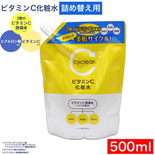 cyclearビタミンＣ化粧水 詰替3種のビタミンＣ誘導体(整肌保湿成分)配合保湿型浸透型持続型守りたい！美肌サイクル！毛穴ケア* ＆透明感のあるお肌へ●ビタミンＣ*1 と3種のビタミンＣ誘導体*2(保湿型*A・浸透型*B・持続型*C)配合...