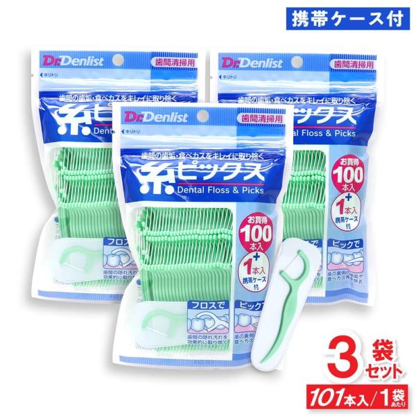 createSmile&amp;HealthDr.DenlistDental Floss &amp; Picks糸ピックス歯間の歯垢・食べカスをキレイに取り除く●歯間清掃用●お買得●100本入+1本入（1袋あたり）●携帯ケース付フロスで歯間...