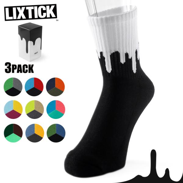 ■商品説明LIXTICK リックスティック DRIP SOCKS 3PACK REVERSE ドリップ ソックス リバースのご紹介です。LIXTICK DRIP SOCKSは、肉厚の柔らかな履き心地、高品質な糸、カラーリング、そしてLIXT...