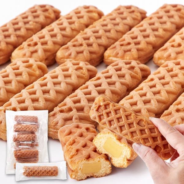 【カスタード風味】ふわっとしたワッフル生地にカスタード風味クリームがたまらない!!1本でも満足感のあるボリュームです♪【たっぷり】便利な個包装10本入!小腹が空いた時のおやつやお茶菓子に!!食べやすいスティックタイプでお届けします!!【美味...
