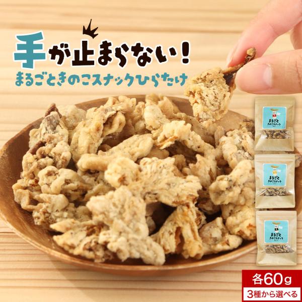 【商品名】まるごときのこスナックひらたけ【名称】ヒラタケスナック【原材料名】にんにく：ヒラタケ、タピオカ粉、小麦粉、ココナツオイル、ニンニクパウダー、香辛料(ブラックペッパー）、食塩　塩こしょう：ヒラタケ、タピオカ粉、小麦粉、ココナツオイル...