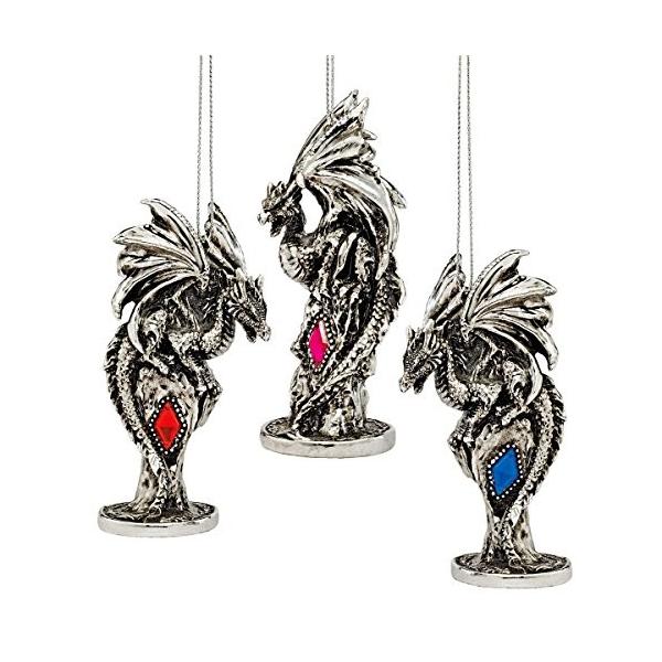 【商品名】Design Toscano 3 Dragons of The Amesbury Holiday Gemstone Ornament Set, Silver 【カテゴリー】ホーム：インテリア