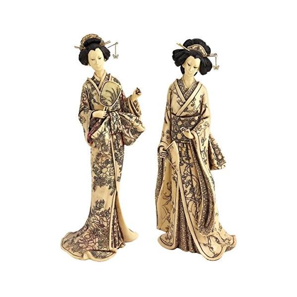 【商品名】Design Toscano 2-Piece Japanese Okimono Geisha Statue Set in Faux Ivory 【カテゴリー】ホーム：インテリア