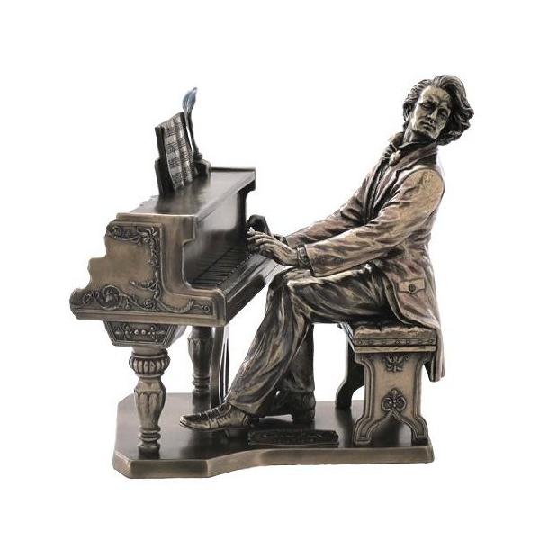 【商品名】ポーランドのi作曲家　ピアノを弾く フレデリック・ショパン 長さ約22ｃｍブロンズ風彫像/ Polish Music Composer Frederic Chopin Playing Piano 8 3/4 Inch Cold C...