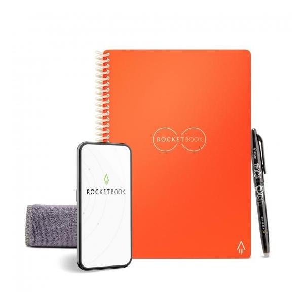 【商品名】 Rocketbook 再利用可能デジタルノートブック - スマートメモ帳 A5 オレンジ ワイヤー綴じノート To Doリストパッド ドット紙 フリクション消せるペンとワイプ オフィスガジェット Rocketbookアプリ付き ...