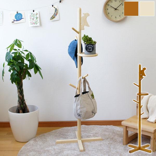 コートハンガー 衣類ハンガー 洋服掛け 子ども用 子ども部屋 ジュニア家具 整理整頓 木製 キッズ 玄関お子様でも手の届きやすい高さ約125.5cmのシンプルなポールハンガー。温もりのある天然木を使用しており、可愛いキツツキのモチーフがアク...