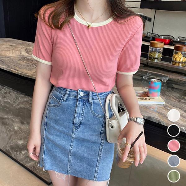 夏 カットソー/丈短め ガーリー/丸首Tシャツ可愛い