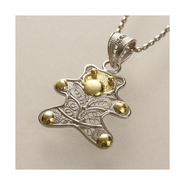 熟練職人(DANILO MINGALDI)による手作りペンダント。■イタリア製■素材：シルバー925（ゴールド、ロジウム仕上げ）●大きさ約17mm×18mm●チェーンの長さ約50cm、引輪式