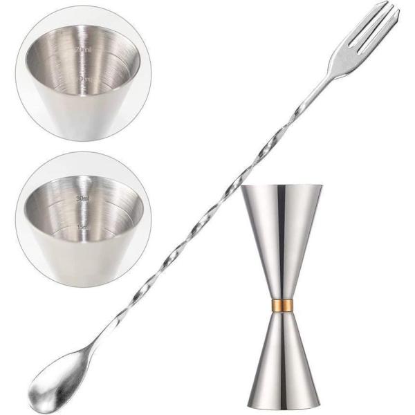 「バーテンダーセット」目盛り付き30ml/45mlジガーカップx 1、30cmバースプーン×1。プロのバーテンダーでも一般人でも、最もベースなバーテンダーツールセットです。 「上質なステンレス」厳選されたステンレス素材で作り上げ、耐久性が優...