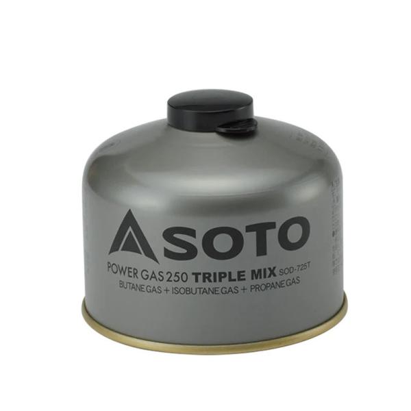 プロパン、イソブタン、ノルマルブタン配合のパワーガス。刻一刻と状況を変える自然環境にも対応するパワーガスです。SOTO製品のOD缶専用燃料器具を支えるガス燃料です■サイズ：直径110×高さ90mm■重量：約385g■容量：約230g■生産国...