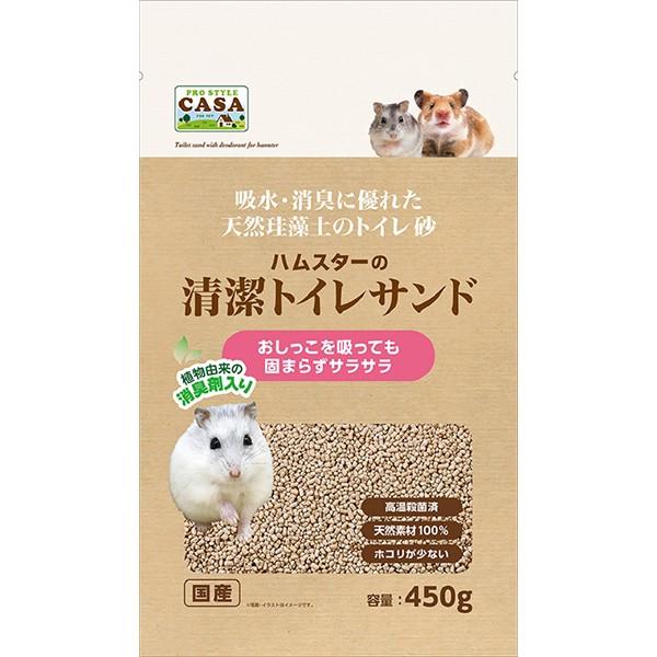 吸水、消臭に優れ、水を含んでも固まらない珪藻土を使用したハムスター用トイレ砂。【材質・成分・素材など】珪藻土・植物性抽出物【製造国】日本【メーカー名】マルカンJANコード：4906456571131