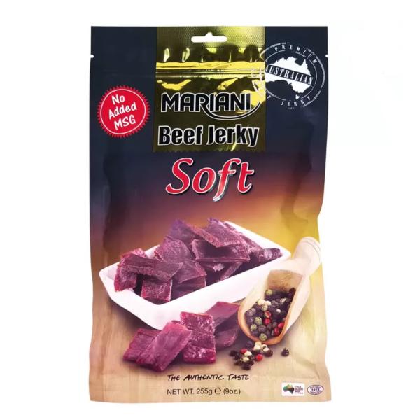 【商品特徴】オーストラリアの人気ブランド「Mariani（マリアーニ）」のソフトタイプ・ビーフジャーキーです。しっとり柔らかく、お子様からご年配の方まで食べやすい仕上がり。味付けはシンプルで、噛むほどに肉の旨みが広がります。内容量：255g...