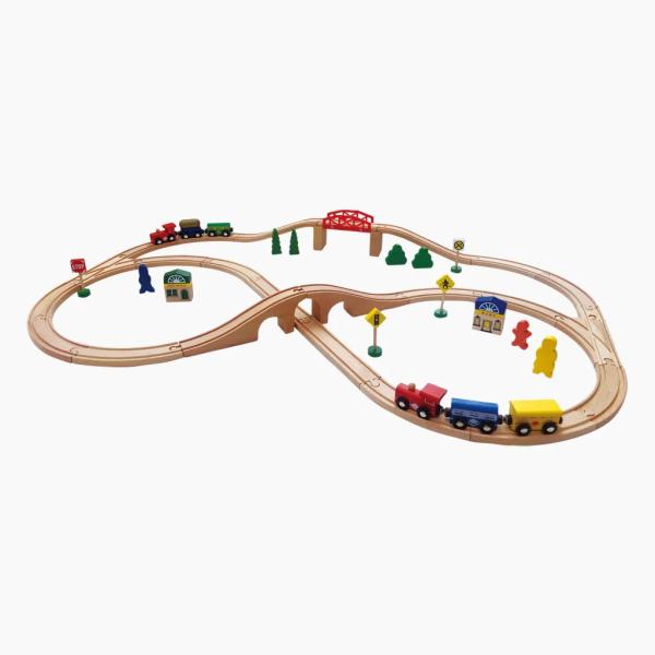 ●木製の鉄道遊びセットです。●子供たちの夢を大きく育てる何時でも何時までも愛され続ける木製玩具です。●創造力と社会性を育みます。【サイズ】（組立時）103×66cm【質量】1.92kg【材質】ブナ、イジュ、PE【セット内容】●レール×21●...