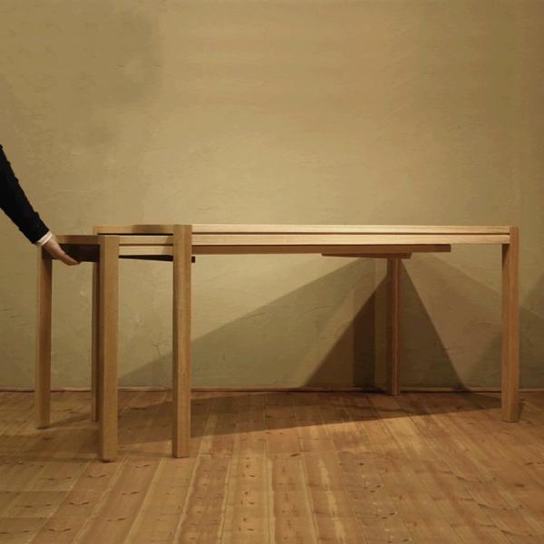 ■コンセプト：引っ張るだけの伸縮式ダイニングテーブル■商品名：ダイニングテーブル　スクロール　1400-ho　/セミオーダー対応■サイズ：外寸　　幅1400（最長時2520）ｍｍ/奥行800ｍｍ/高さ730ｍｍ■素材：ホワイトオーク柾目突板...