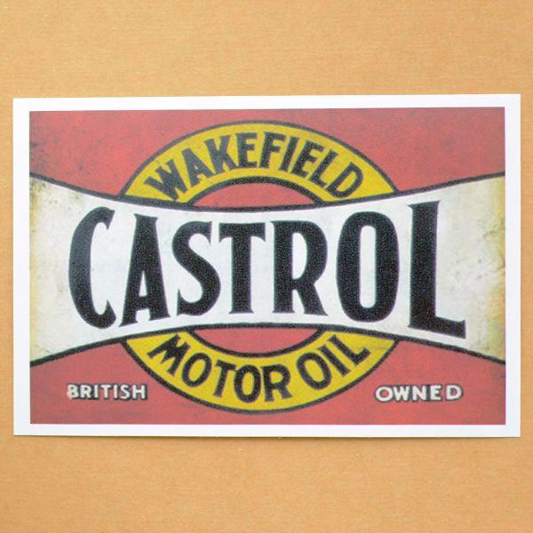 サイズ(約)：タテ7cm×ヨコ10.3cmレッドほか。横長四角形。CASTROL/WAKEFIELD/MOTOR OIL/BRITISH OWNEDの英字入り。オートバイ、ガソリン、モーターオイル、パーツなど、モーターレーシング系の人気ブラ...