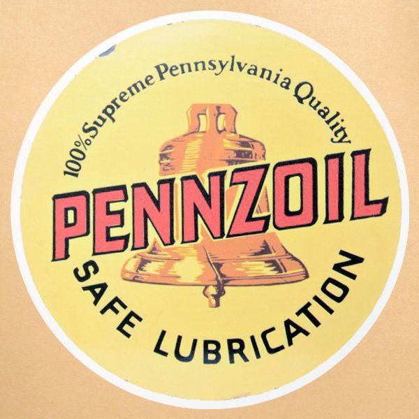 サイズ(約)：タテ9.2cm×ヨコ9.2cmイエロー/レッドほか。円形。PENNZOIL/SAFE LUBRICATION/100% Supreme Pennsylvania Qualityの英数字入り。オートバイ、ガソリン、モーターオイル...