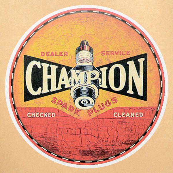 サイズ(約)：タテ9.2cm×ヨコ9.2cmアメリカの点火プラグメーカー「チャンピオン」。イエロー/レッドほか。円形。DEALER SERVICE/CHAMPION SPARK PLUGS/CHECKED CLEANEDの英字入り。オートバ...