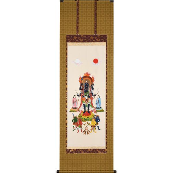 庚申の仏画掛け軸特殊工芸作品　　※特殊工芸作品：特殊工芸作品とは掛軸専門作家が情熱をこめて描き上げた作品を最新デジタル技術を駆使し、より美しく仕上げた作品尺五立標準寸法：幅：57cm×丈：185cm桐箱収納