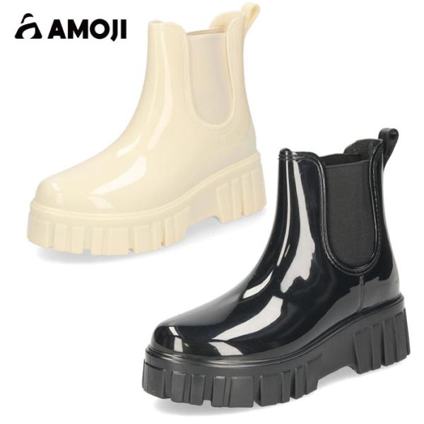 おしゃれゴコロも満たされる！ チェルシーレインブーツ丸いつま先のシルエットとデザインソールが可愛いAMOJIのレインブーツ。伸縮性のあるサイドゴアと、かかとのプルハンドルで脱ぎ履きも簡単！光沢仕上げのアッパーは、汚れが落ちやすくお手入れもし...