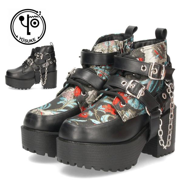 足元にインパクト！快適さとデザイン性が一体化。軽量なのに存在感のあるソールで、歩きやすさもデザイン性もGood☆着脱可能なベルト、チェーンでハードにもシンプルとしても使いまわしの効く万能アイテム。内側ジッパーで脱ぎ履きも楽ちんです。【YOS...