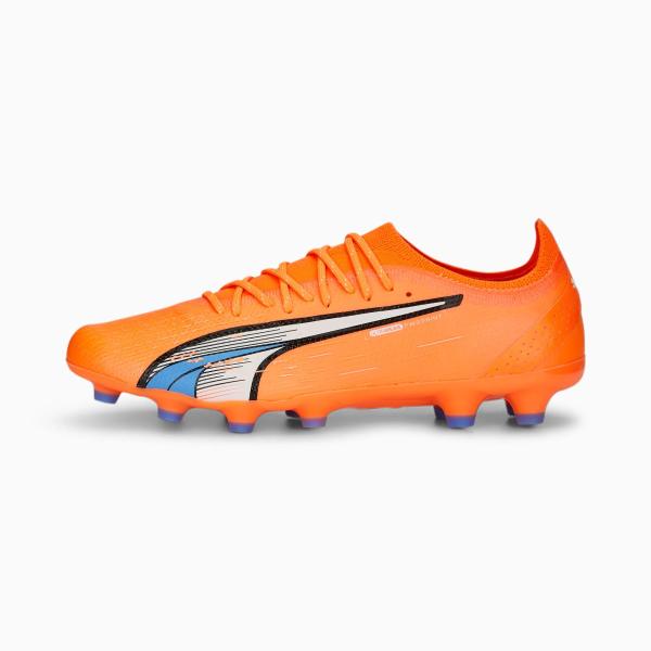 PUMA ULTRA ULTIMATE HG/AG品目：メンズサッカースパイク固定式シーズン：2023年春夏モデル品番：107213カラー：01 ウルトラオレンジ/ホワイト/ブルーグリマーアッパー：合成樹脂（ポリウレタン）/合成繊維アウトソ...