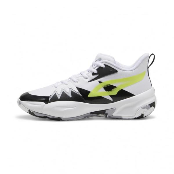 puma GENETICS品目：メンズバスケットボールシューズシーズン：2024年春夏モデル品番：378541カラー：01 プーマホワイト/エレクトリックライムアッパー：合成繊維/人工皮革/合成樹脂（ポリウレタン）ミッドソール：合成樹脂（E...