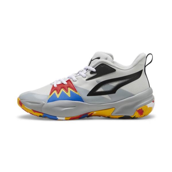 puma GENETICS品目：メンズバスケットボールシューズシーズン：2024年春夏モデル品番：378541カラー：02 グレイシャルグレー/クールミッドグレーアッパー：合成繊維/人工皮革/合成樹脂（ポリウレタン）ミッドソール：合成樹脂（...
