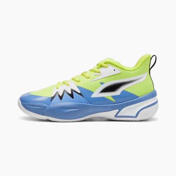 puma GENETICS品目：メンズバスケットボールシューズシーズン：2024年春夏モデル品番：379905カラー：02 エレクトリックライム/ブルースカイズアッパー：合成繊維/人工皮革/合成樹脂（ポリウレタン）ミッドソール：合成樹脂（E...