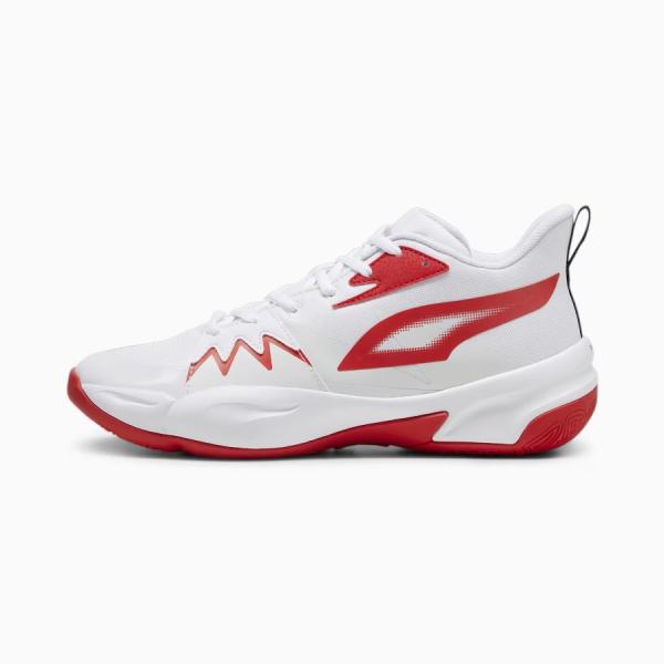 puma GENETICS品目：メンズバスケットボールシューズシーズン：2024年春夏モデル品番：379974カラー：04 プーマホワイト/フォーオールタイムレッドアッパー：合成繊維/人工皮革/合成樹脂（ポリウレタン）ミッドソール：合成樹脂...