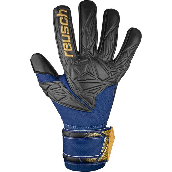 reusch ATTRAKT GOLD X NC品目：サッカーゴールキーパーグローブシーズン：2024年モデル品番：5460955カラー：4411 プレミアムブルー/ゴールド/ブラックパーム：ロイシュグリップゴールドXカット：ネガティブカッ...