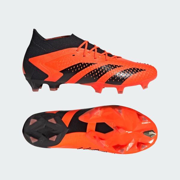 adidas PREDATOR ACCURACY.1 MID FG品目：メンズサッカースパイク固定式シーズン：2023年Q2モデル品番：GW4572カラー：チームソーラーオレンジ/コアブラック/コアブラックアッパー：合成皮革/合成繊維アウト...