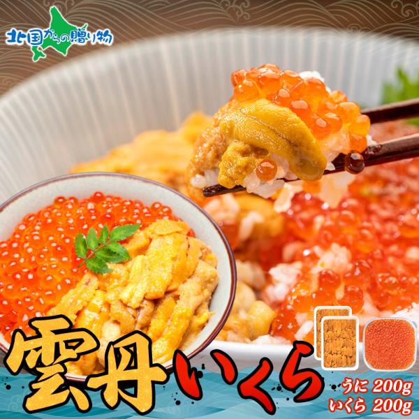 ▼ウニといくらをセットでお届け♪簡単海鮮丼！■商品内容：ウニいくら 二色丼セット 4人前・チリ産ウニ 100g×2個・アメリカ産いくら醤油漬け 200g■お届け日：最短で13時までのご注文は当日発送となります。      (土日祝日・年末年...