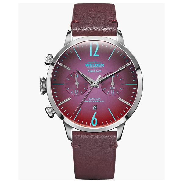 メーカー：WELDER ウェルダー　製品名：WWRC206　防水：5気圧防水　ケースサイズ： 横（リューズ含めず）×縦×厚み：約φ42mm（リューズ除く）　バンド素材：レザー　ガラス素材：フォトクロミック加工ミネラルガラス　ケース素材：ステ...