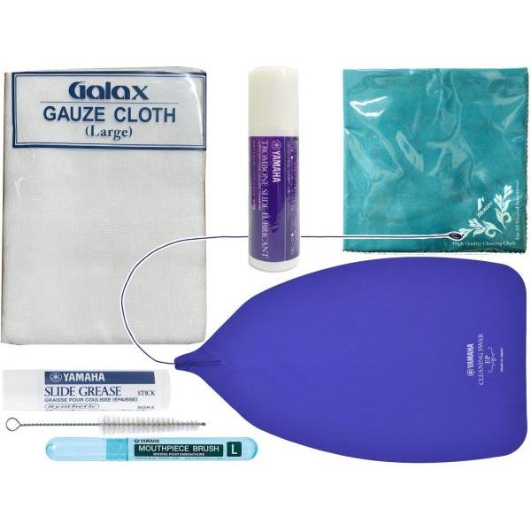 セットにはヤマハ以外の製品も含みます。トロンボーン用のお手入れセットのシンプルなセットです。テナーバストロンボーンやバストロンボーンにももちろんご使用いただけますが、ロータリーに必要なオイルなどはセットにしていませんので、基本的にテナートロ...