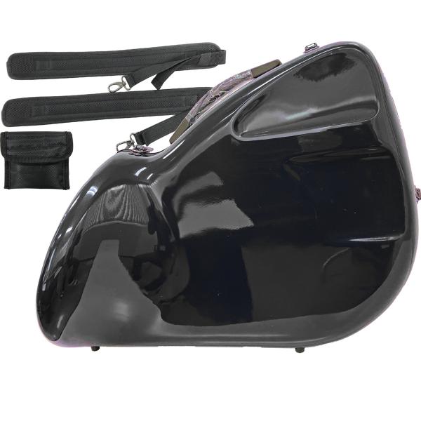 表面の加工がツルツルのため細かい傷や擦り傷などがあります。フレンチホルンはデタッチャブルタイプ(ベルが取れるタイプ)とワンピースタイプ(ベルが取れない一体型)のものがあり、こちらはワンピースタイプ用のケースですが、ベルをはずさなければデタッ...