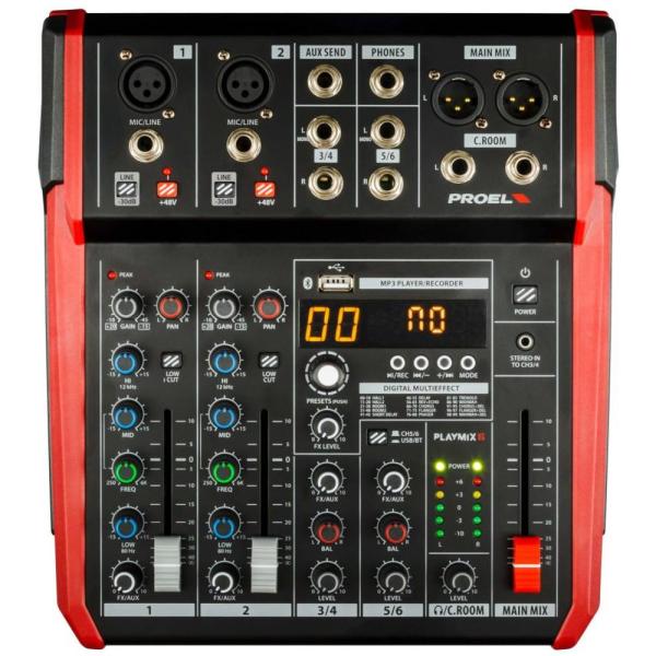 PLAYMIXミキサーは、イタリアPROEL社によって入念に設計・製造され、コンパクト＆頑丈なボディで、プライベートスタジオから、ステージ、音響設備での使用に耐えうる耐久性を備えています。◆6チャンネルミキサー◆最大マイク入力 2ch◆Bl...