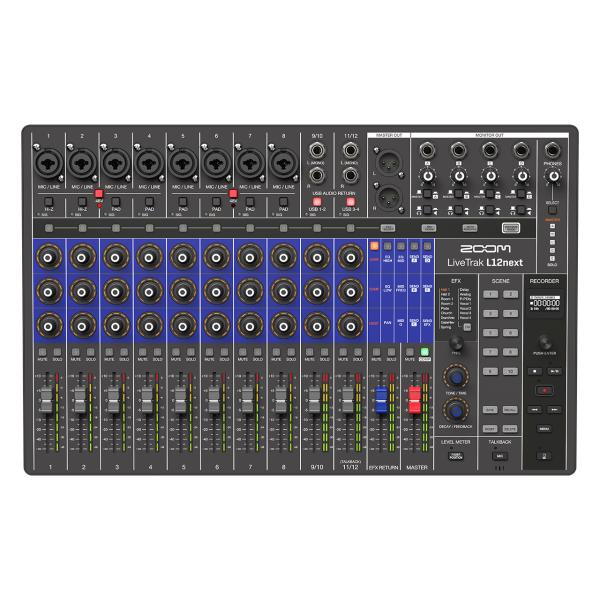 アナログ操作性 × デジタル利便性を融合した12chライブミキサー『LiveTrak L12next』は、アナログの操作性とデジタルの利便性を融合させた、12チャンネルのライブミキサー＆レコーダーです。各チャンネルストリップには60mmフェ...