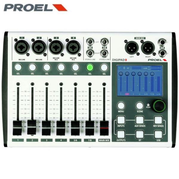 ◆ PROEL プロエル DIGIPAD8 JP ◆ 8チャンネルデジタルミキサー デジパッド8［ 商品説明 ］DIGIPAD 8は、直感的な操作パネルを採用したプロフェッショナルミキサーです。利便性や携帯性を損なうことのない、制作において...