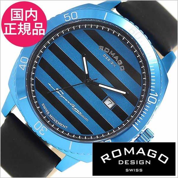 【型番】RM049-0371ST-BU【ケース】材質：アルミニウム サイズ：径45mm【ベルト】材質：レザー 【ムーブメント】クォーツ【機能】日付カレンダー【防水機能】日常生活防水【付属品】ロマゴデザイン専用ケース 保証書 説明書