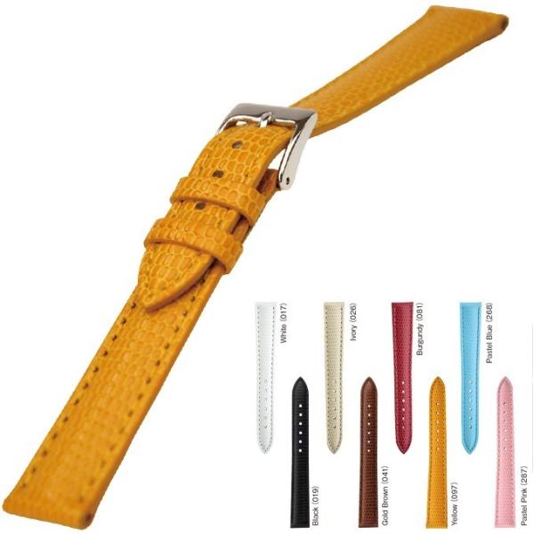 カーフ素材のリザード型押し時計ベルトです。リザード模様特有の、女性らしい繊細さと華やかさで時計を彩ります。レディース向けのサイズ展開ですので、小型時計やアンティーク時計にマッチします。素　材：カーフ（牛革）カラーホワイト(017)ブラック(...