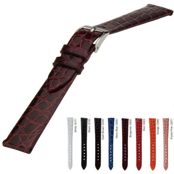 光沢の輝きが美しい、アリゲーターのレディースサイズ時計ベルトです。細身のシルエットに丸符模様がマッチング。丁寧に作り込まれており、素材にふさわしい仕上がりとなっています。素　材：アリゲーター（ワニ）こちらの商品は天然皮革（ワニ、トカゲ、ヘビ...