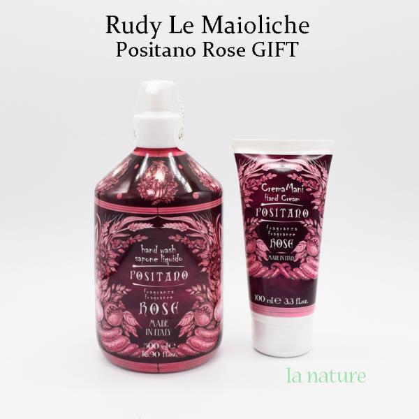 ■リキッド ハンド ボディ ソープ+ハンドソープ セット　Positano ポジターノ　容器 (マヨルカ焼きデザイン)-Base note-ローズウッド、アンバー-Top note-ダマスクローズ、ローズペタル-Heart note-ゼラニ...