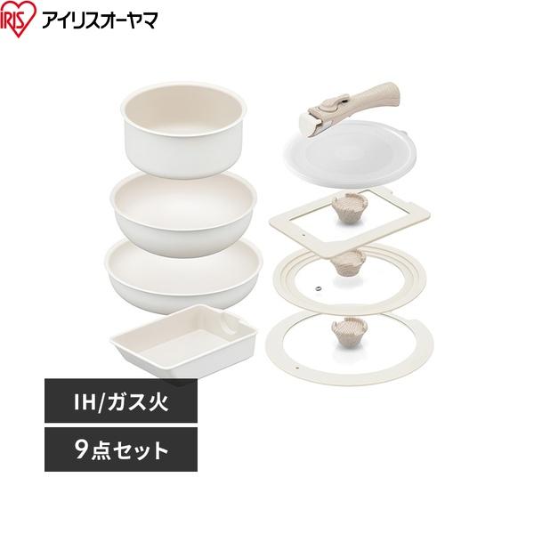 アイリスオーヤマ [IRISOHYAMA] ダイヤモンドコートパン フライパンセットMEGI-9Sセット内容: フライパン26cm、炒めなべ26cm、マルチエッグパン、なべ18cm、ガラスふた18cm、ガラスふた26cm、PEシールふた18...