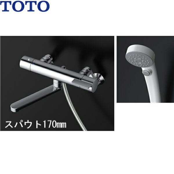 TOTO サーモスタット混合水栓TBV03402J1一般地仕様スパウト長さ170mm逆止弁メタル本体-ホース接続ねじG1/2樹脂ホース(シルバー)シャワーヘッド：コンフォートウェーブクリックシャワーハンガー：ノーマル